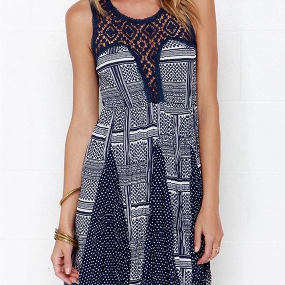 Lulus | Dresses | Lulus Blue And White Cut Out Aline Midi Sundress ...